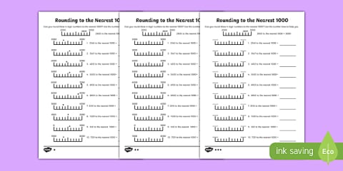 Rounding to the Nearest 10, 100 or 1000 Activity Sheet