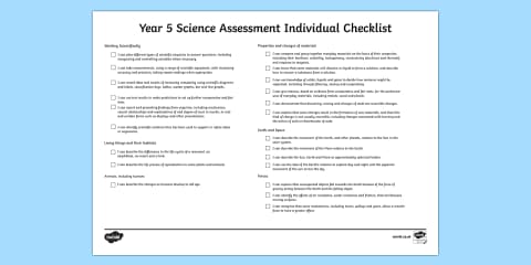 2014 Curriculum Year 6 Science Assessment Individual Checklist