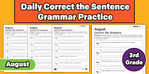 Second Grade August Daily Correct the Sentence Grammar Practice