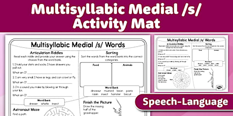 Articulation Initial /s/ Carryover Practice Activity Mat for SLP