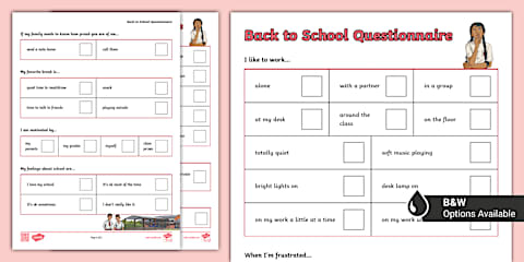 Back to School Student Interest Survey