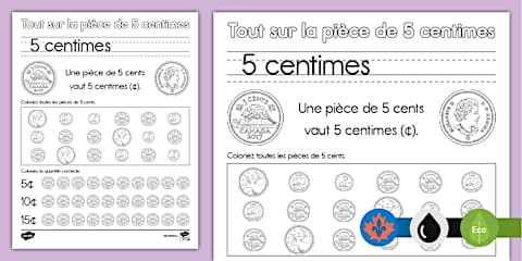 All About the Loonie Canadian Money Worksheet French