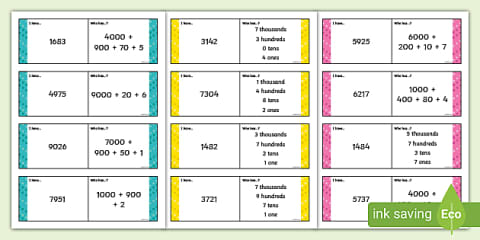 4-Digit Place Value Matching Cards