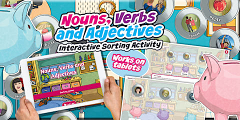 Nouns, Verbs and Adjectives Interactive Matching Activity