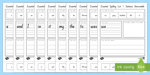 New Zealand Essential Spelling Words List One Write-Up Sheet