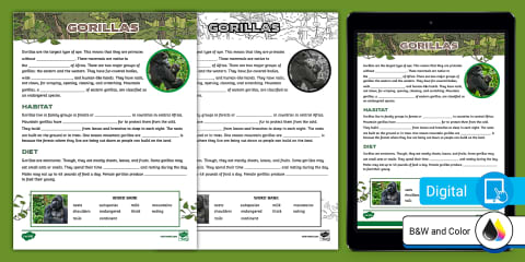 Reading/Writing Responding to Text Worksheet: Gorillas
