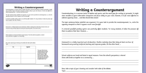 Argumentative Essay Counterclaim Graphic Organizer for 6-8 G
