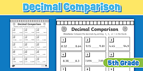 Ordering Decimal Numbers Worksheet for 4th-5th Grade