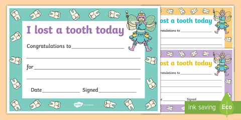 Lost Tooth Certificates