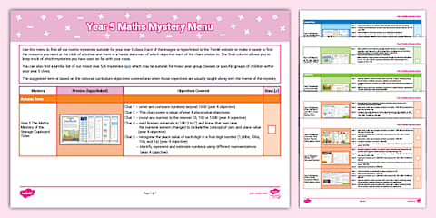 Year 6 Maths Mystery Menu