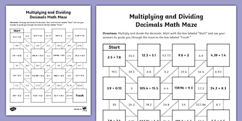 Sixth Grade Adding and Subtracting Decimals Math Maze Activity