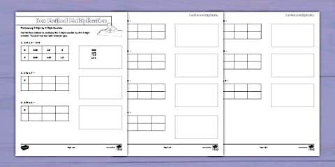 Multiplying 2-Digit by 2-Digit Box Method Multiplication Worksheet