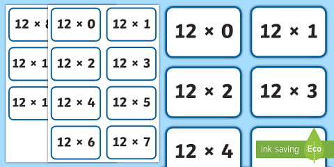 Times Tables to 12x Printable Flash Cards
