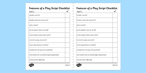 Features of a Play Script Checklist