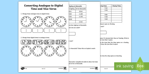 Converting 12-Hour and 24-Hour Clock Differentiated Worksheets