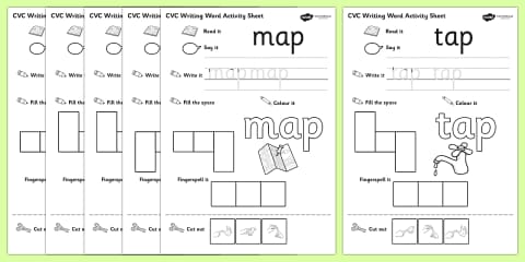 CVC Writing Word Worksheet Pack with British Sign Language