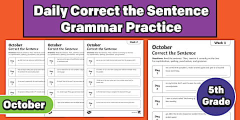 Fifth Grade September Daily Correct the Sentence Grammar Practice