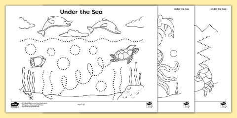 Under the Sea Pattern Tracing Early Years Worksheets