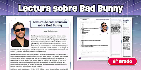 Sixth Grade Bad Bunny Reading Comprehension Worksheet