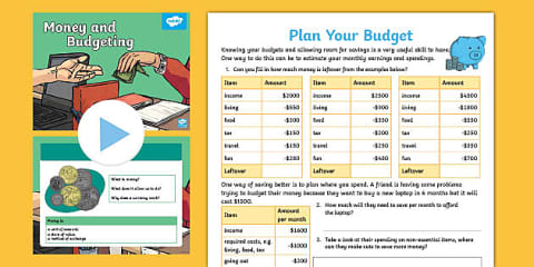 Working with Budgets Differentiated Worksheets