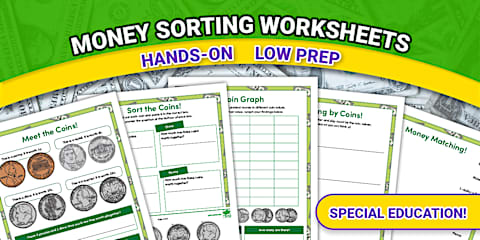 Coin Sorting Cut and Paste Worksheet for 1st-2nd Grade