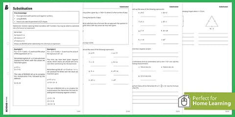 Algebra: Substitution Homework Sheet