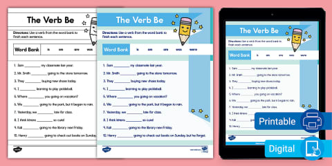 Present Tense Verbs Complete the Sentence Worksheet for K-2nd Grade