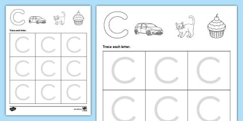 Lowercase Letter c Tracing Worksheet