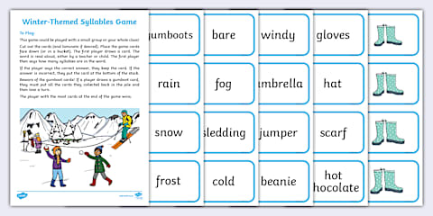Winter-Themed Syllables Sorting Cut and Paste Activity