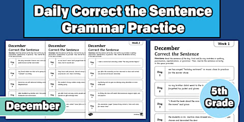 Fifth Grade March Daily Correct the Sentence Grammar Practice