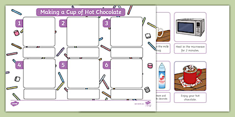 Kindergarten Making Hot Chocolate Sequence and Write Worksheet