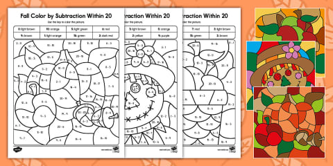 Kentucky Derby Color by Addition and Subtraction Worksheet