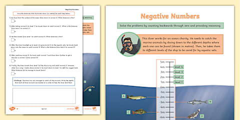 Negative Number Lines with Missing Numbers (Ages 8 - 9)