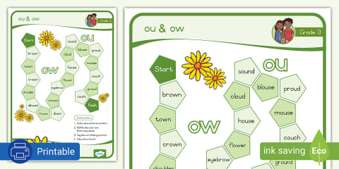Grade 3 Phonics Colouring Page ou and ow