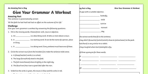 Grammar Matching Worksheet