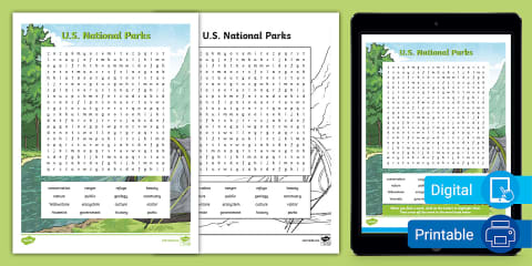 U.S. National Parks Crossword Worksheet for 3rd-5th Grade
