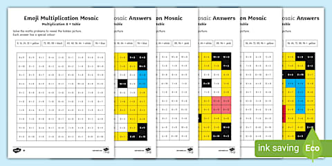 6x Table Emoticon Multiplication Mosaic Activity Sheets