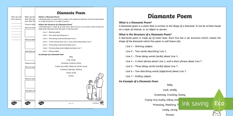 How to Write Diamante (Diamond) Poems Resource Pack