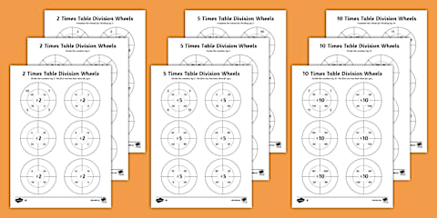 2, 5 and 10 Times Table Multiplication Wheels Worksheet Pack