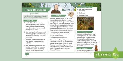 Henri Rousseau Photopack and Prompt Questions