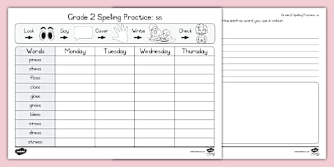 'ss' Spelling List Activity Sheets