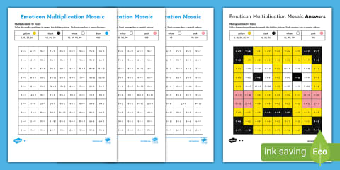 6x Table Emoticon Multiplication Mosaic Activity Sheets