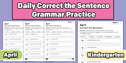 Kindergarten March Daily Correct the Sentence Grammar Practice