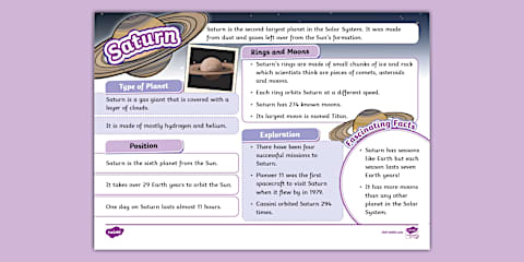 Saturn Facts Worksheet