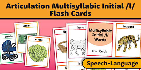 Articulation Medial /l/ Words Flash Cards for SLP