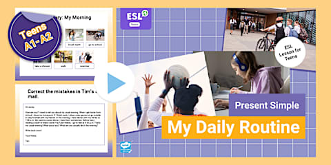 ESL My Daily Routine Powerpoint Lesson [Kids, A1]