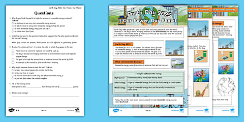 KS1 Earth Day 2025: Our Power, Our Planet Reading Comprehension Activity