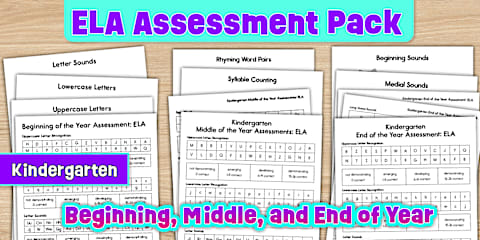 Kindergarten Full Year Assessment Bundle | ELA & Math Review