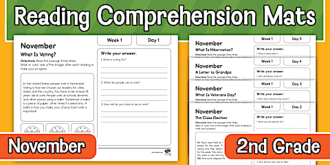 Second Grade October Daily Reading Comprehension Mats