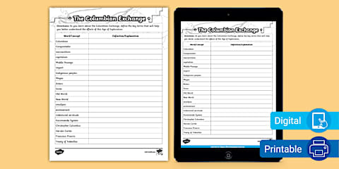 Fifth Grade Columbian Exchange Reading Comprehension Worksheet